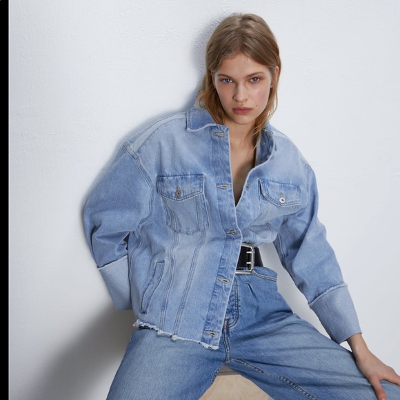 Zara | Jackets & Coats | Nwt Zara Frayed Hem Denim Shirt Jacket Shacket ...